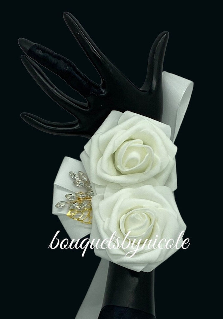 White Cascade Bouquet l Waterfall bouquet l Satin Roses Brooch Bouquet ...