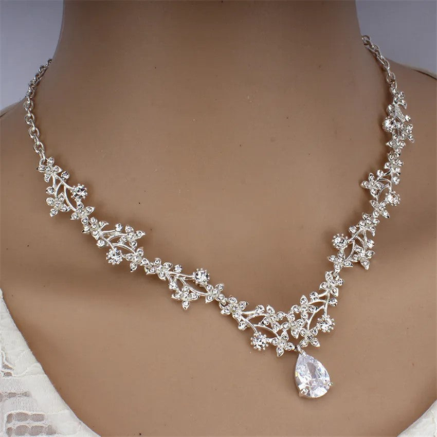 3 Pcs SILVER~GOLD Jewelry Set l Rhinestone Earrings l Necklace l Prom ...