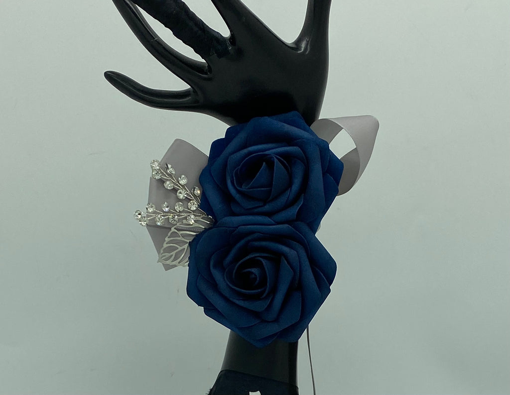 NAVY Blue Round Bouquet l Real Touch Roses Brooch Bouquet~BLUEY ...