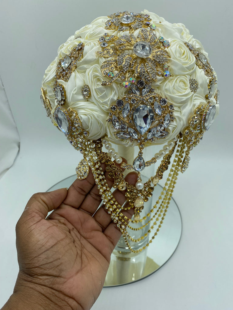 Ivory Satin Roses Brooch Bouquet BOU-ADAH – Bouquets by Nicole