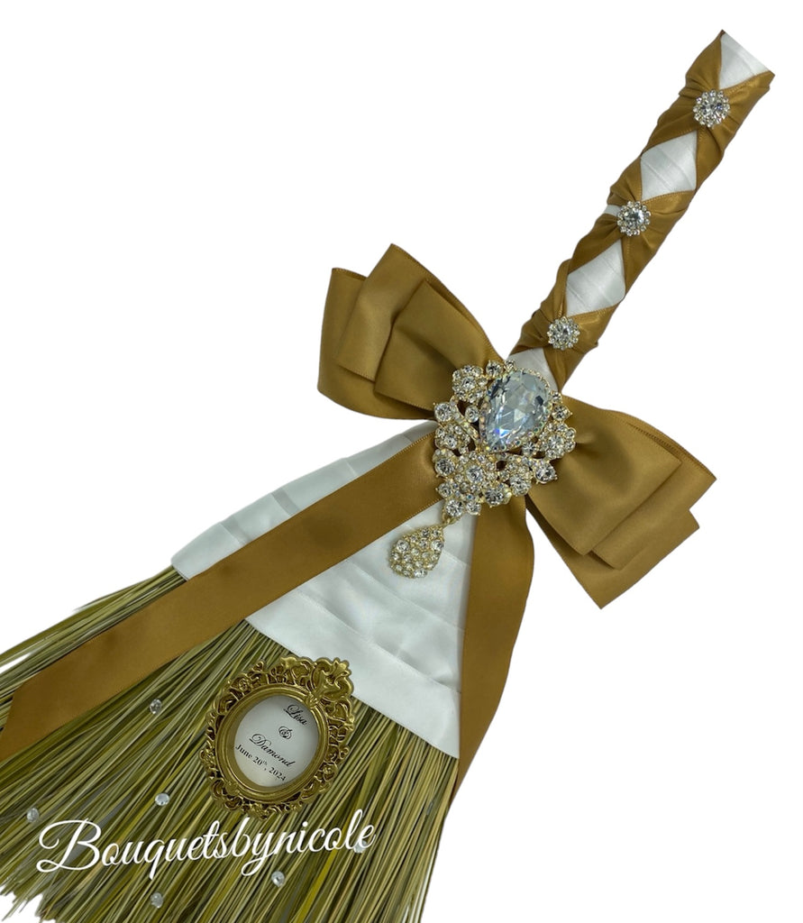 Customized Wedding Jumping broom l White l Gold l Traditional Wedding ...