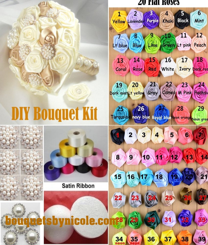 DIY Brooch Bouquet Kit Satin Roses KIT-Goldie – Bouquets by Nicole
